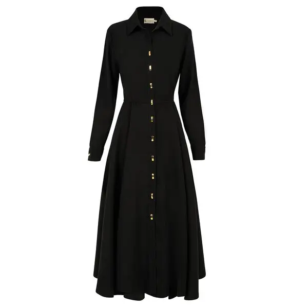 ALINA CERNATESCU Grotto Sustainable Viscose Midi Dress With Pockets - Black