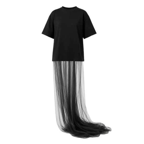 LIA ARAM Tulle Train Tee - Black