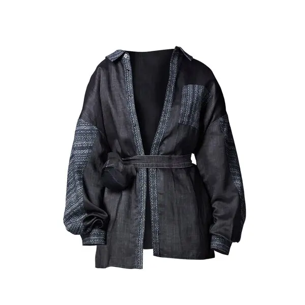 STORY WEAR Geometric Patchwork Hidden-button Shirt - Grey