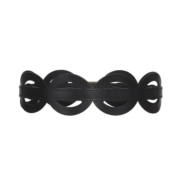 HAUTE CUIR Oval Cutout Wide Leather Belt - Black