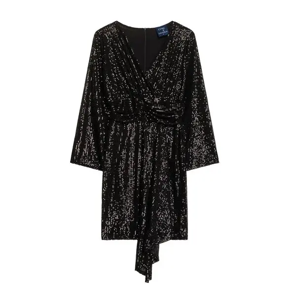 TANTRA SPAIN SL Sequined Dress With V-neckline And Draped Waistline - Black