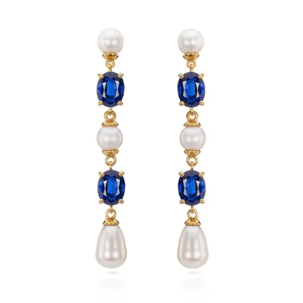 AUGUSTINE JEWELS Gold / Blue / White Kyanite And Baroque Pearl Long Drop Earrings - Gold/blue/white