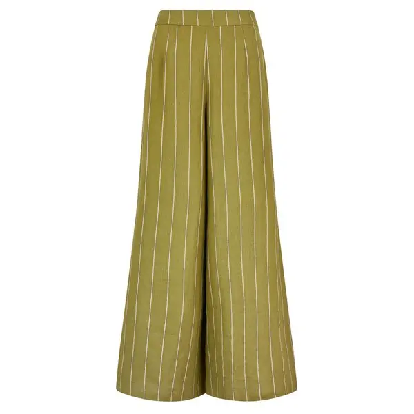 TRAFFIC PEOPLE Green / White Parallel Lives Green And White Rene Wide Leg Trousers - Green/white