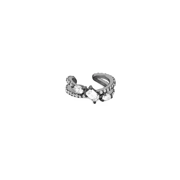 SALLY SKOUFIS Black / White Baguette Ear Cuff With Made Cz Diamond Stimulant In Sterling Silver & Premium Black Rhodium - Black/white