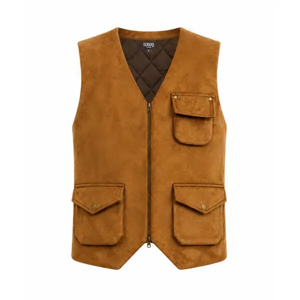 LUROQ LONDON Padded Suede Gilet - Brown