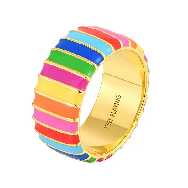 PINNOLE Gold Multicolour Thick Ring - Yellow