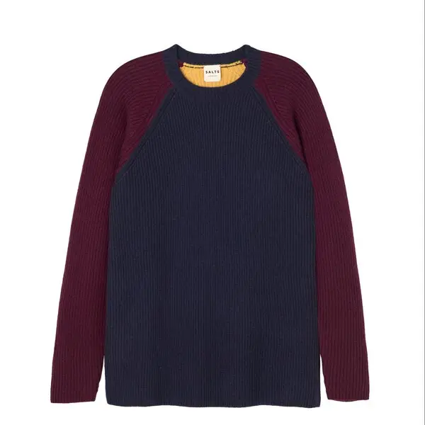 SALTS CASHMERE Colour Block Fisher Rib Crew Neck Sweater - White