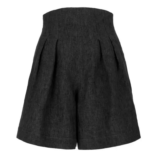 JANA COSHÈ High Waisted Pleated Linen Shorts