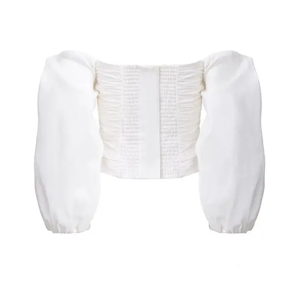 LITA COUTURE Off-the-shoulder Taffeta Blouse With Voluminous Sleeves