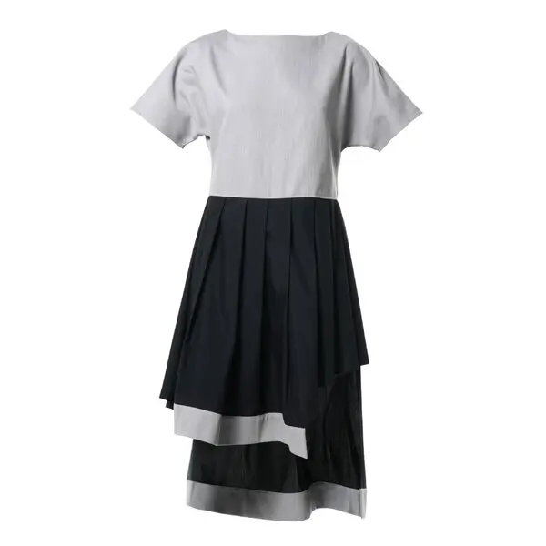 METAMORPHOZA Two-toned Asymmetrical Denim Tunic Dress - Grey