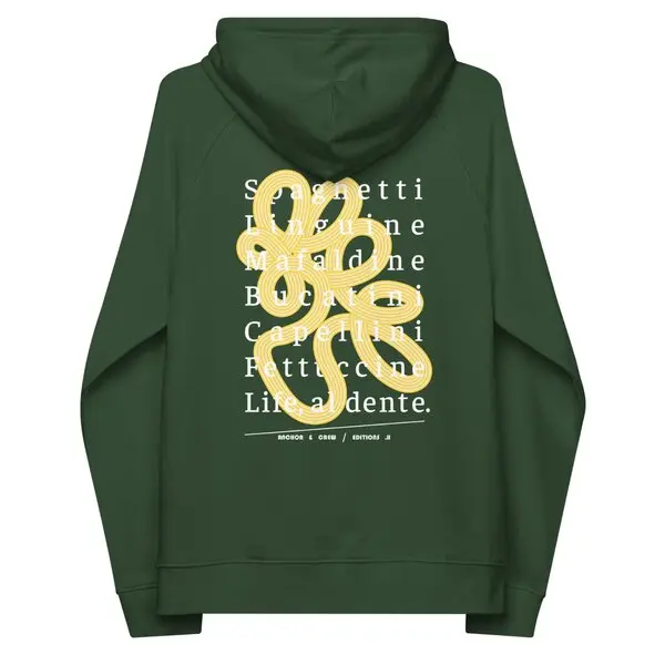 ANCHOR & CREW Bottle Eleven Life, Al Dente Editions Organic Cotton Hoodie - Green