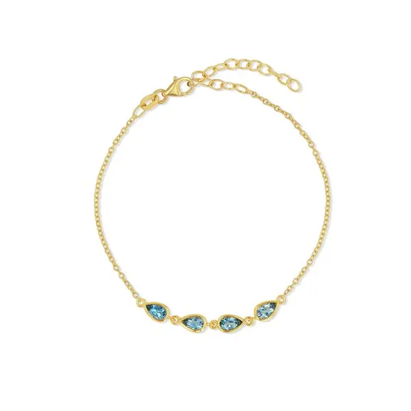 JEWELBIRD Gold Aquamarine Pears Bracelet - Blue