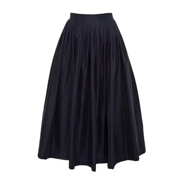 KAROLINA OZOLINSIUTE Navy Maxi Silk Blend Taffeta Pleated Skirt