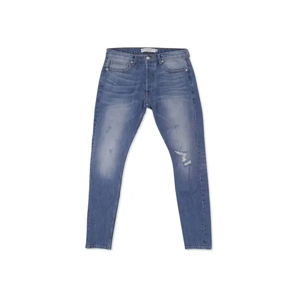 BRADFORD ROW Neptune Distressed Slim Fit Tapered Jean - Blue