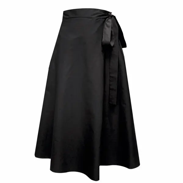 FROCK TALES Illusion Wrap Midi Skirt In With Pockets - Black