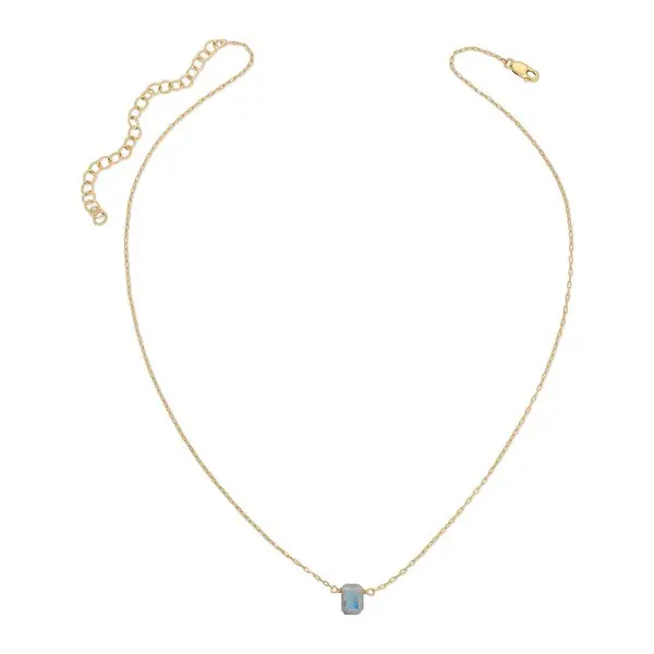 HEATHER HAWKINS Tiny Faceted Emerald Cut Gemstone Necklace Labradorite Goldfilled - Blue