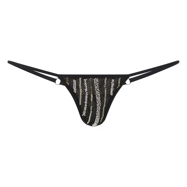 BELLE ET BON BON Edie Beaded Glitter Thong - Black