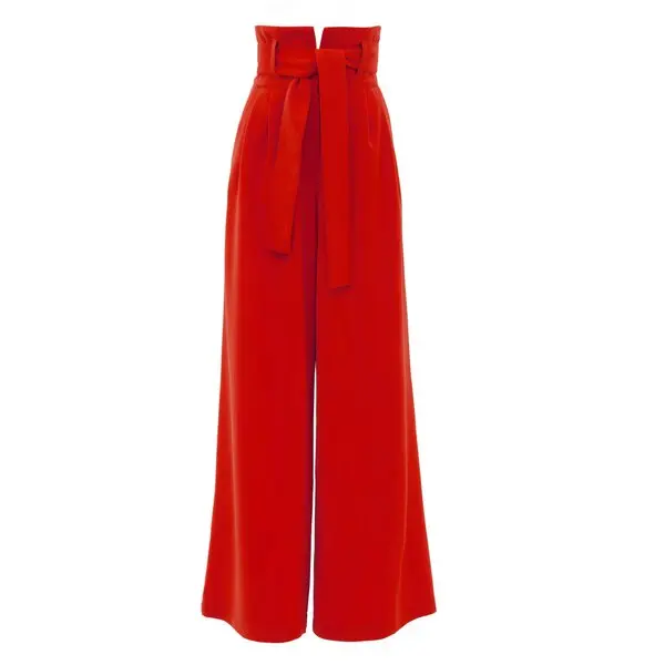 JULIA ALLERT High Waist Long Wide Leg Trousers - Red