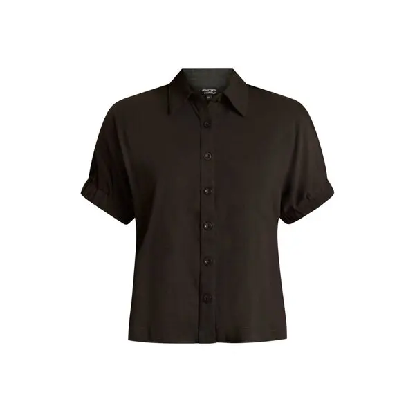 KNOWN SUPPLY Short Sleeve Button Up Tee Alora - Black