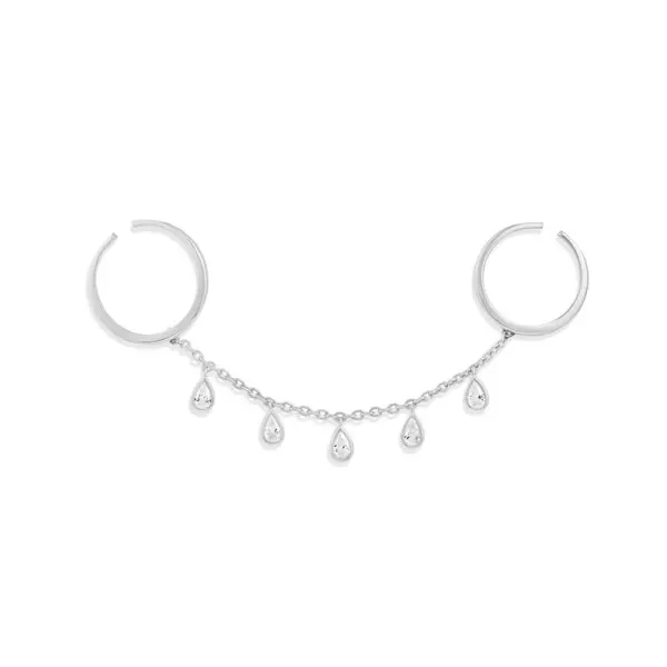 SHYMI Two Finger Bezel Set Adjustable Ring Pear - Silver