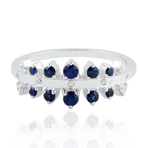 ARTISAN White / Blue Blue Sapphire Diamond Crown Band Ring In 18k White Gold - White/blue