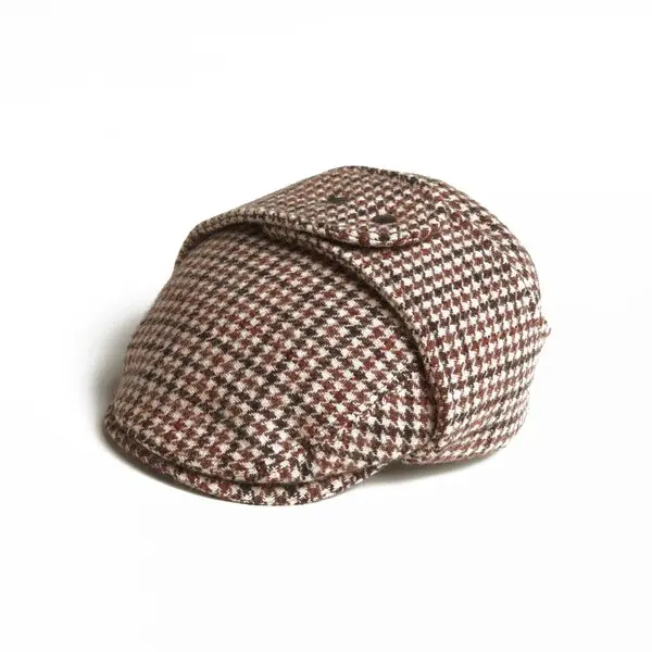 DASMARCA HATS Logan Tweed Wool Checks Italian Cap With Earflaps Trapper - Beige