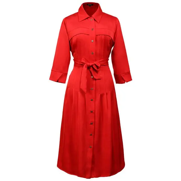 SMART AND JOY Stitched Pleats Shirt-dress - Red