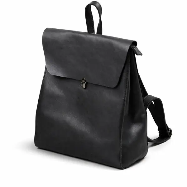 TOURI Leather Minimalist Backpack - Black