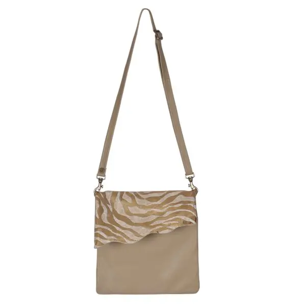 OWEN BARRY Neutrals Cowhide Crossbody Bag Zebra Pebbles Beige Stevie - Gold