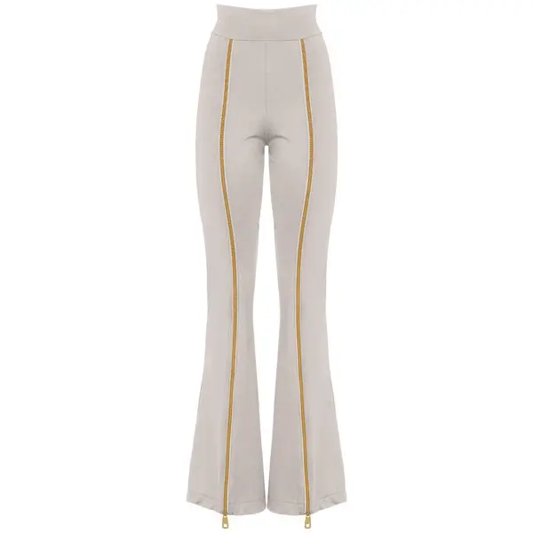 ANTONINIAS Neutrals Zipnisa Elegant High Waisted Pants With Golden Zip In Beige - Beige/yellow