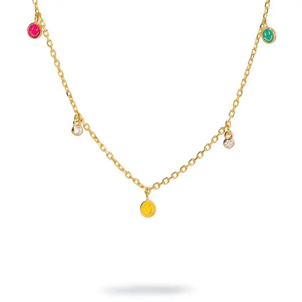 EBRU JEWELRY Rainbow Smiley Face Sterling Silver & Diamond Choker Necklace - Gold