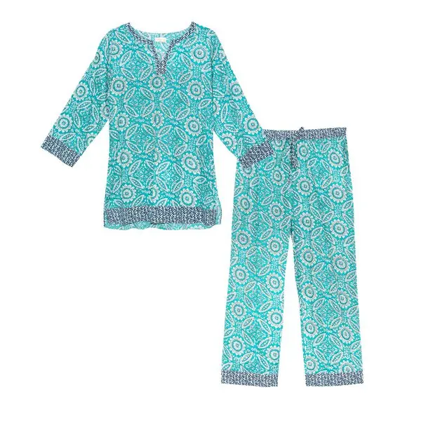 INARA Mediterranean Mosaic Cotton Pyjamas - Blue