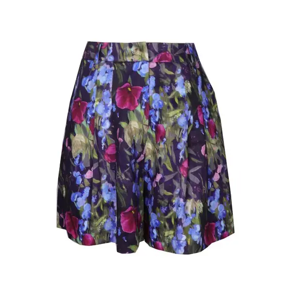 FLORA BY ALEXANDRIA Blue / Black Paulina Floral Print Shorts - Blue/black