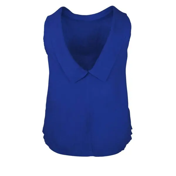 Haris Cotton Boat Neckline Sleeveless Linen Top With Deep V Back Sapphire - Blue