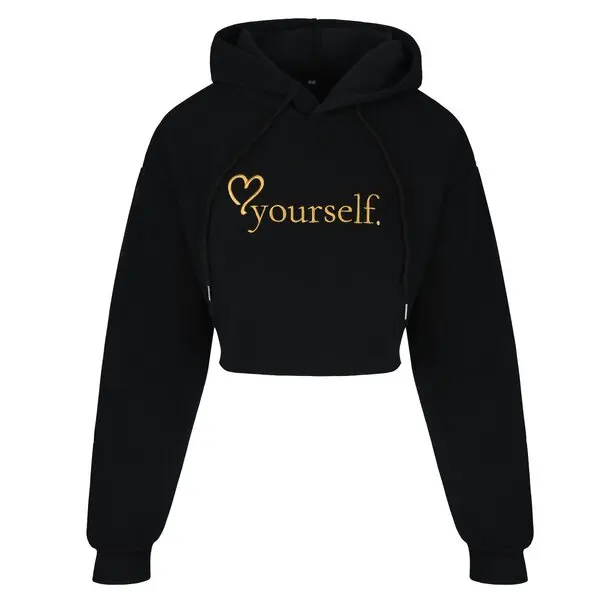 REJECTED HEARTS CLUB Love Yourself Crop Hoodie - Black