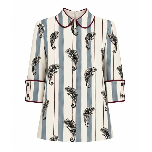 JULIA ALLERT Neutrals / Striped Chameleon Blouse With Cuffs Capsule Edition - Blue