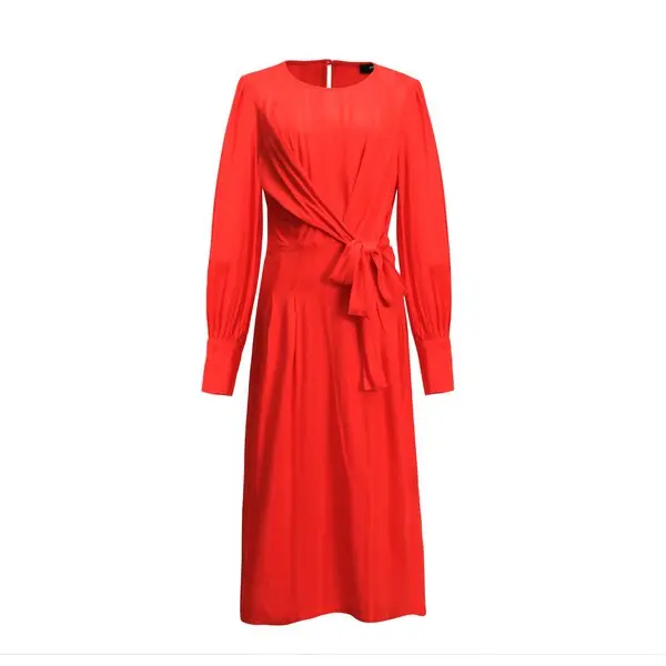 SMART AND JOY Draped Blouse Dress With Side Bow - Red