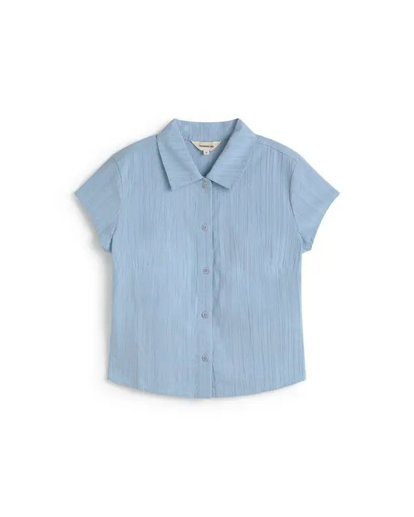 THINKING MU Slim Popcorn Blouse Kitty - Blue