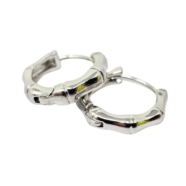 HARFI Bamboo Everyday Sterling Huggie Hoop Earrings - Silver
