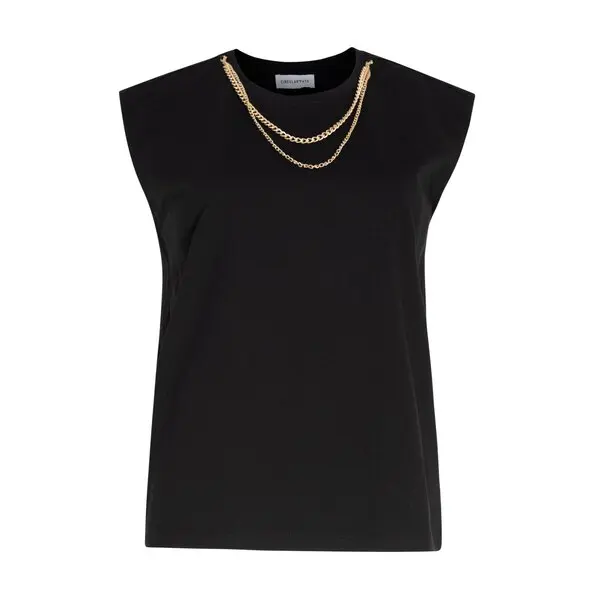CIRCULAR PATH Sleeveless Round Neck Necklace T-shirt - Black