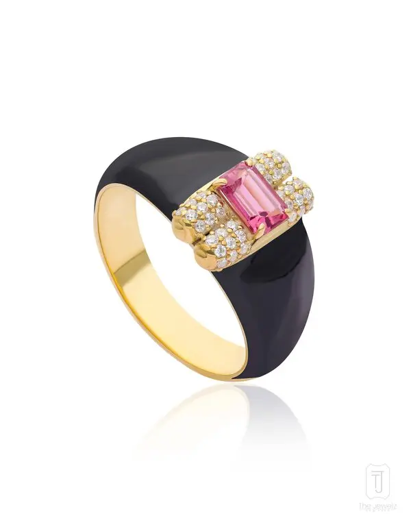 THE JEWELZ Silver / Black / Pink Twilight Rose' Pink Tourmaline Ring - Silver/black/pink