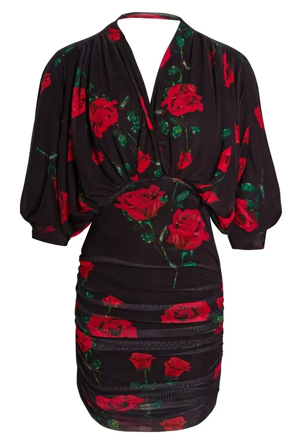 SARVIN Ruched Batwing Mini Dress