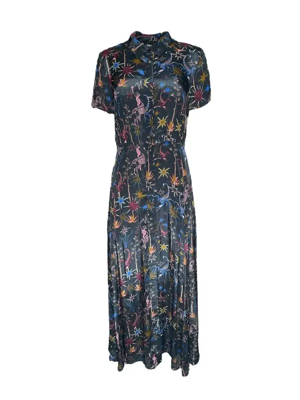 ANY OLD IRON Black / Blue Ghost Rider Collared Maxi Dress - Black/blue