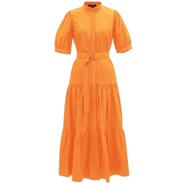 SMART AND JOY Cotton Shirt Dress With Added Belt - Orange