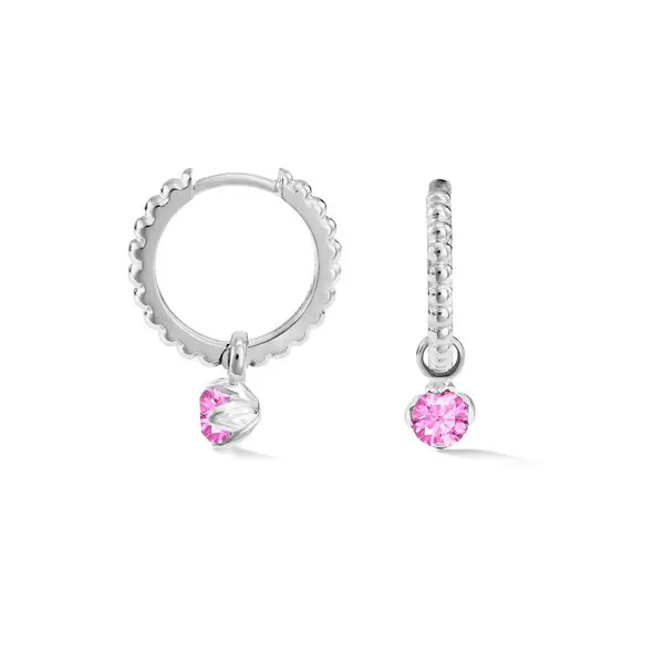 DOWER & HALL Pink Tourmaline Charm On Large Dotty Orissa Hoops - Silver