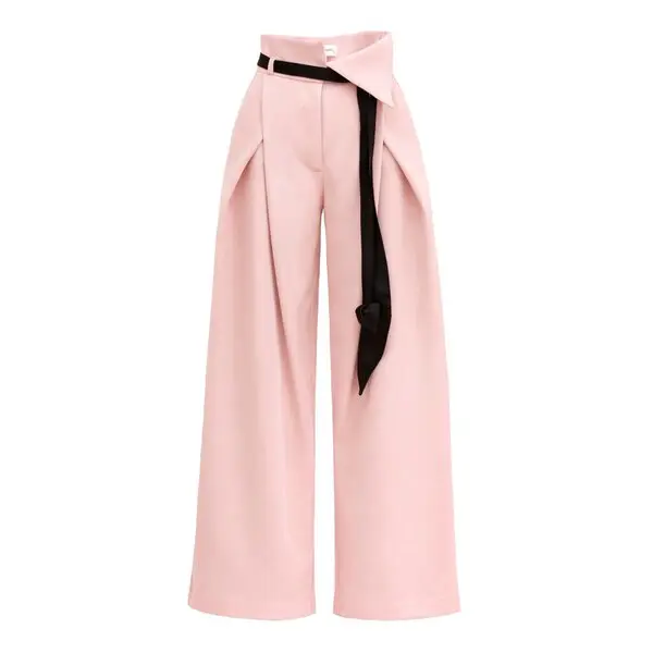 JULIA ALLERT Fashion Forward Wide-leg Pants & Contrast Belt Pale - Pink
