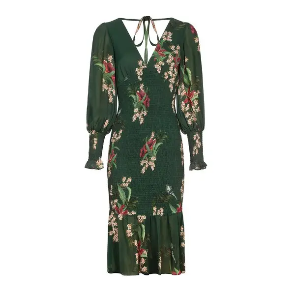 URBAN TOUCH Floral Print Bodycon Style Long Sleeve Dress _ - Green
