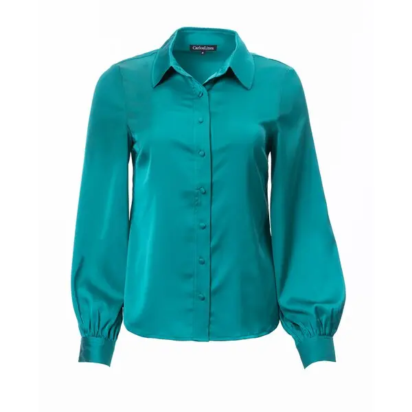 CARLOSLINES Button Down Long Sleeve Shirt In Emerald Solid - Green
