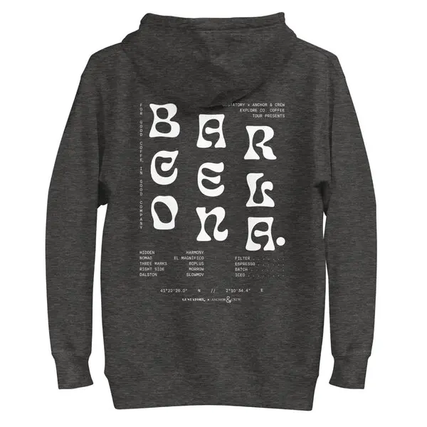 ANCHOR & CREW Heather Gustatory Barcelona Coffee Scene Cotton Blend Embroidered Hoodie - Black