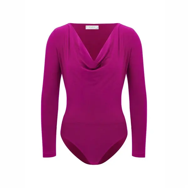 MAAN ISTANBUL Drape Deep Collar Magenta Bodysuit Viva - Pink